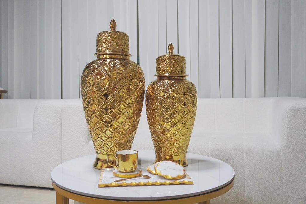 Golden Ceramic jar ( Medium) – Home Decor at its finest